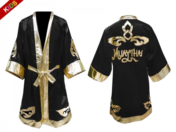 Custom Kids Muay Thai Robe / Fight Robe : Black/Gold ...